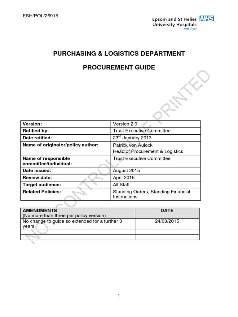 Procurement Guide for Trust Staff | PDF | Procurement | Logistics