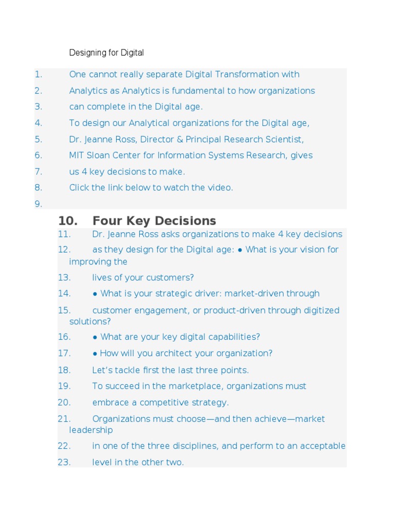 Key Decisions for Digital Design | PDF | Analytics | Strategic Management