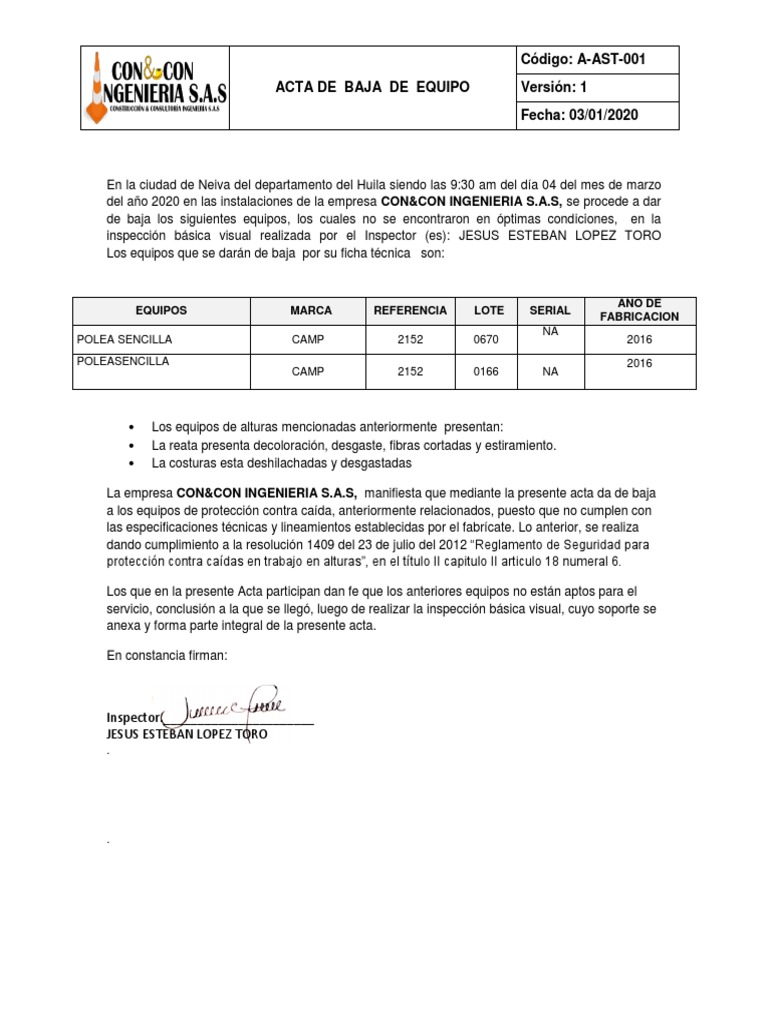Acta de Baja Equipos - Docx 1 | PDF | Business