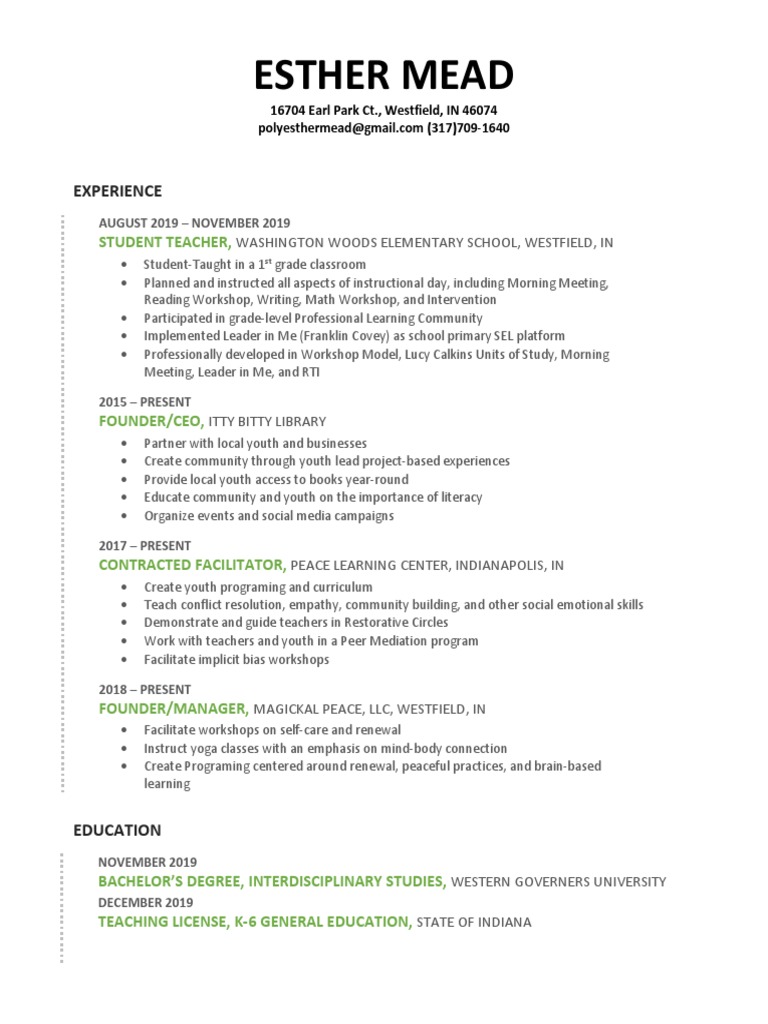 Esther Mead Resume 2020 Education | PDF | Project Based Learning | Teachers