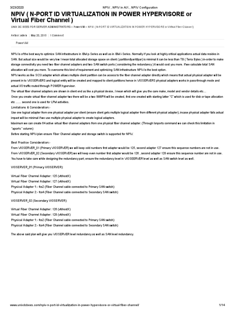 Npiv (N-Port Id Virtualization in Power Hypervisore or Virtual Fiber ...