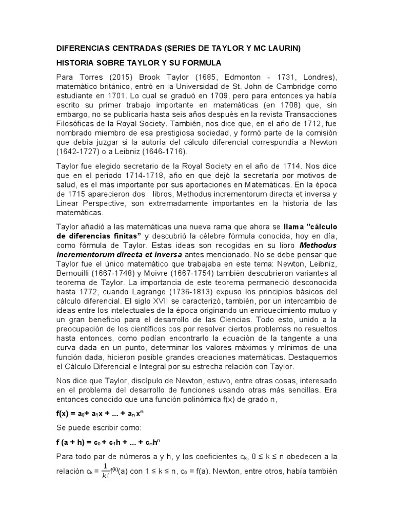 Diferencias Centradas (Series de Taylor y MC Laurin) | PDF | Cálculo ...