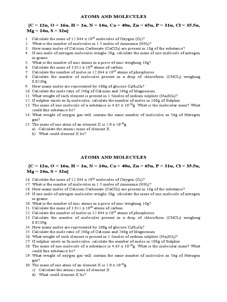 Atoms and Molecules | PDF | Mole (Unit) | Molecules