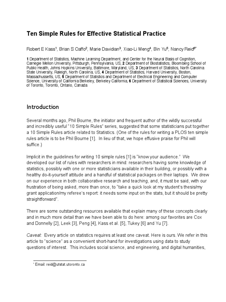 Ten Simple Rules For Effective Statistical Practice | PDF | Correlation ...