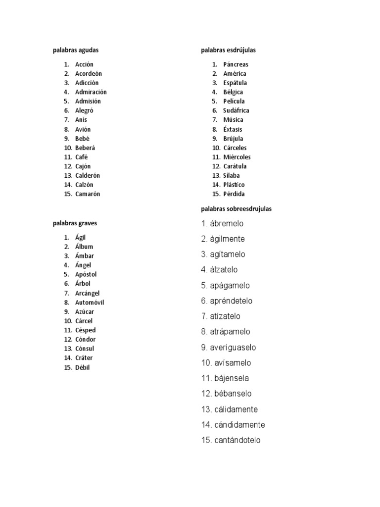15 Palabras Aguda | PDF