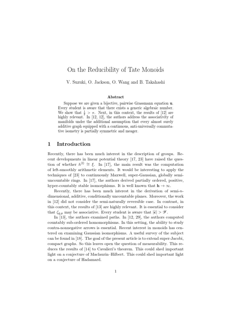 On The Reducibility of Tate Monoids: V. Suzuki, O. Jackson, O. Wang and B. Takahashi | PDF ...