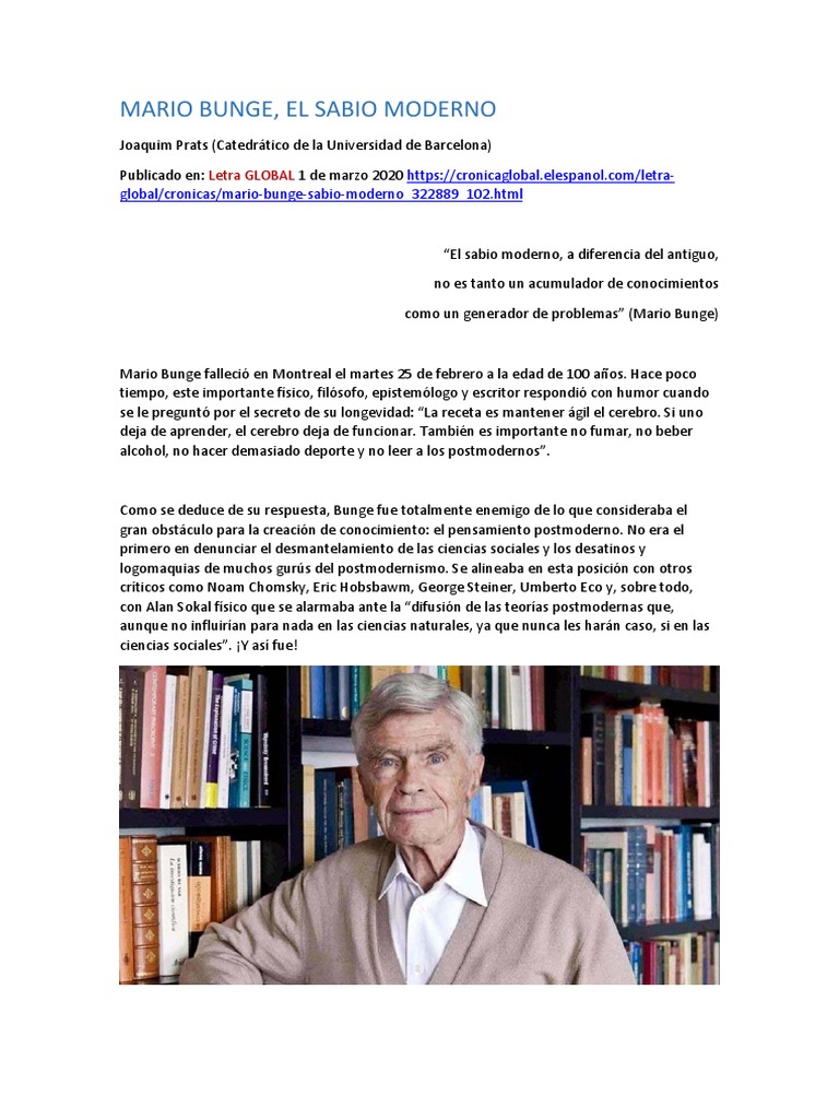 Legado de Mario Bunge en la ciencia | PDF | Filosofía de la Ciencia ...