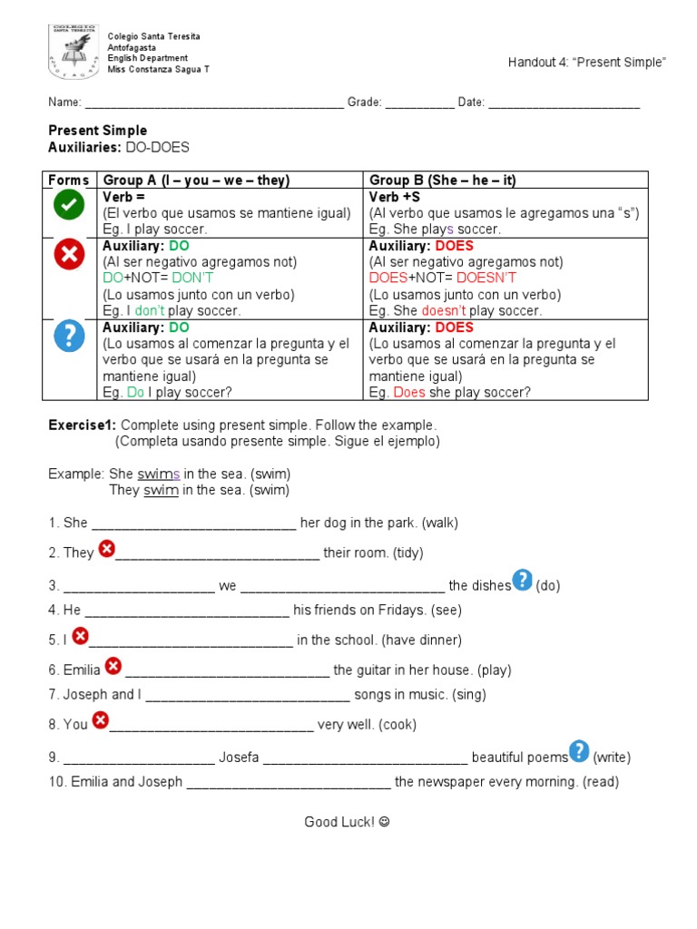 Present Simple Auxiliaries: DO-DOES Forms Group A (I - You - We - They ...