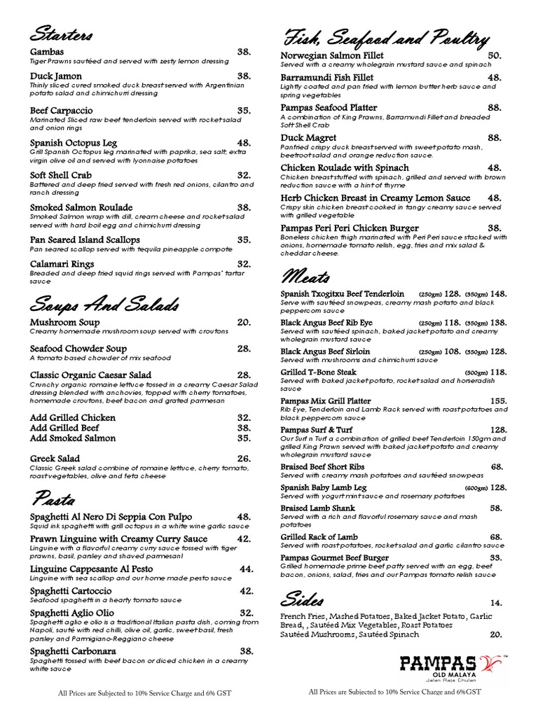 Pampas OLD MALAYA Dinner Menu March 2016 | PDF | Salad | Sauce