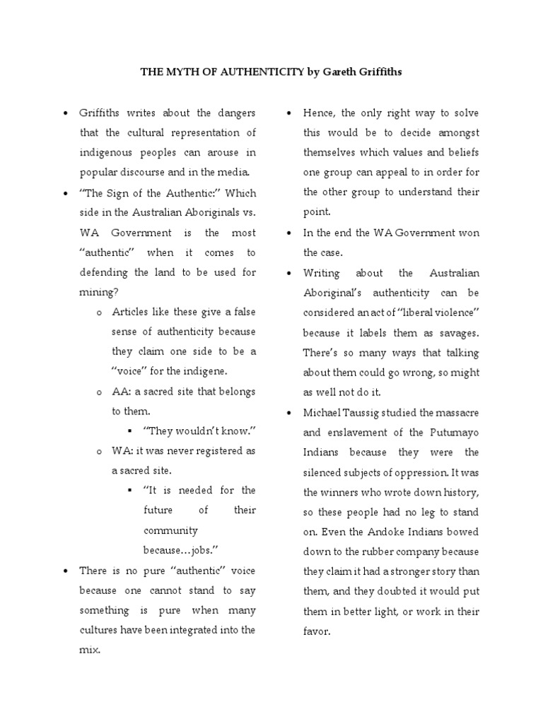 THE MYTH OF AUTHENTICITY by Gareth Griffiths | PDF