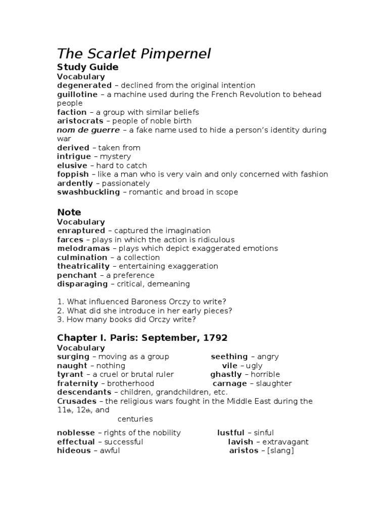 Scarlet Pimpernel Study Guide Overview | PDF | The Scarlet Pimpernel