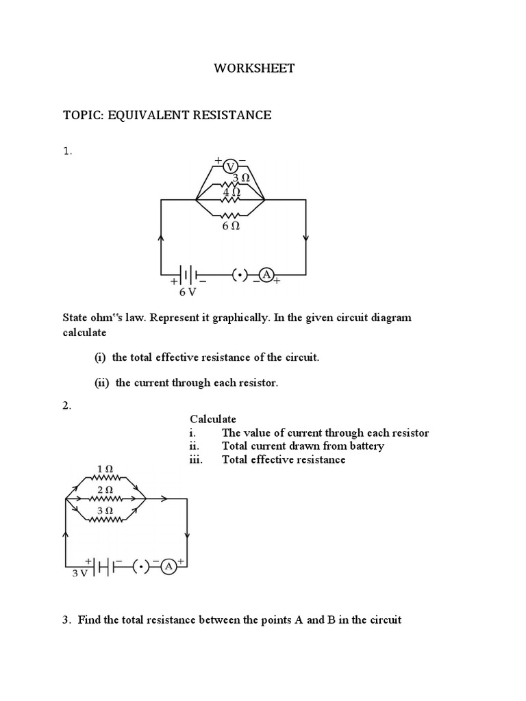 Equivalent Resistance Calculations Worksheet | PDF | Electrical ...