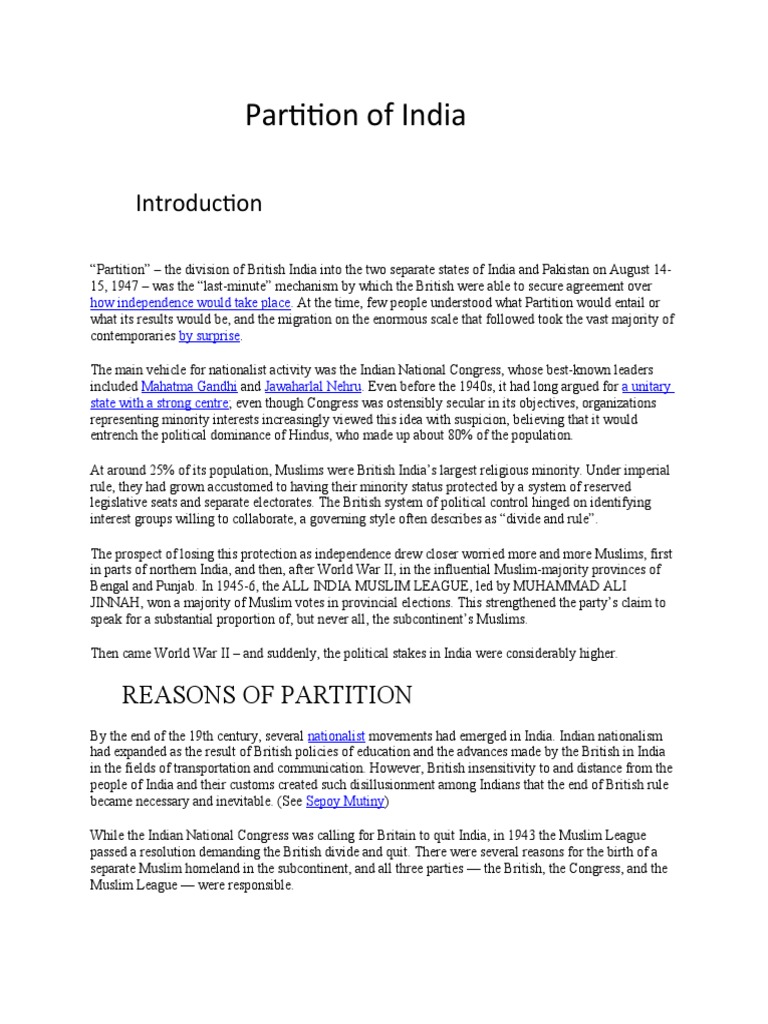Understanding India's Partition History | PDF | Partition Of India ...