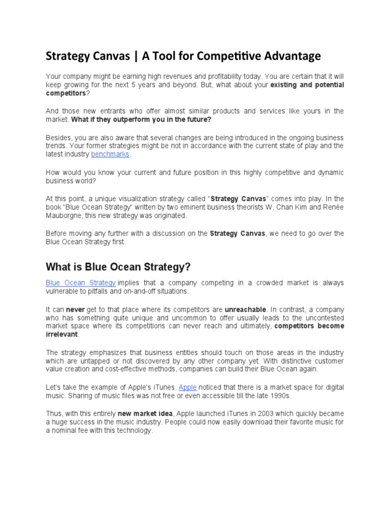 Strategy Canvas - A Tool For Competitive Advantage: What Is Blue Ocean ...