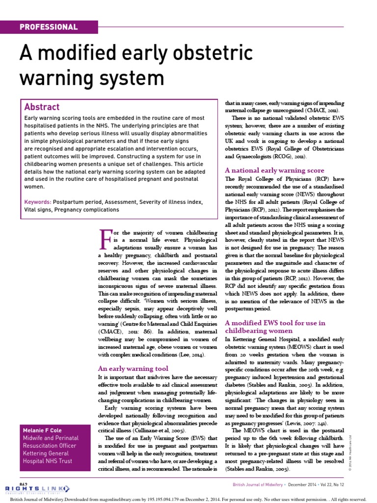 A Modified Early Obstetric Warning System: Professional | PDF