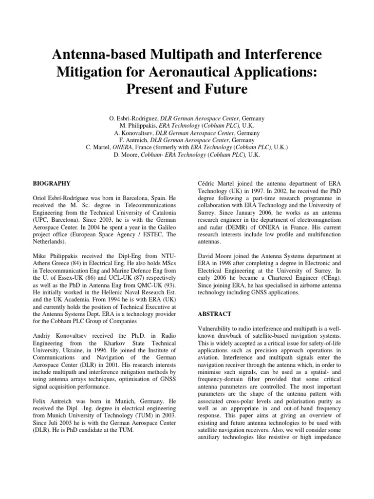 Antenna-Based Multipath and Interference Mitigation For Aeronautical Applications: Present and ...