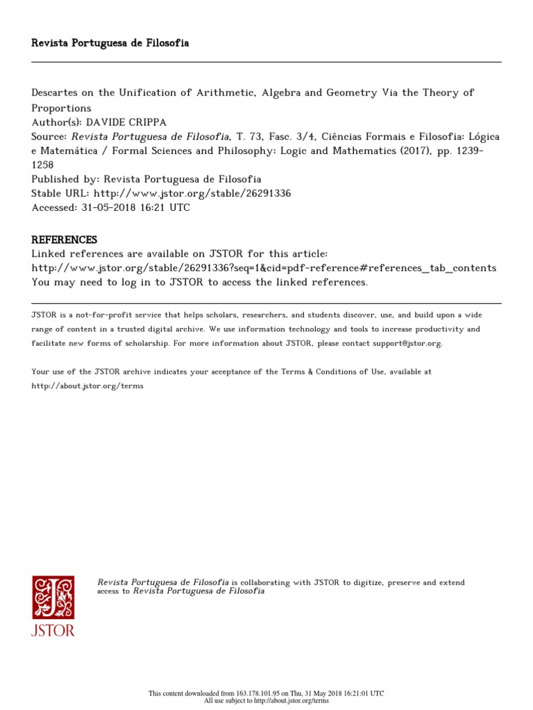 Descartes On The Unification of Arithmetic, Algebra and Geometry Via ...