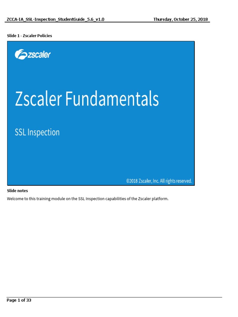 Slide 1 - Zscaler Policies: Zcca-Ia - Ssl-Inspection - Studentguide - 5.6 - V1.0 Thursday ...
