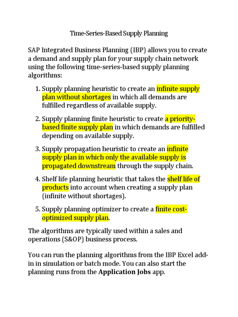 Supply Algorithms in SAP IBP | PDF | Supply Chain | Microsoft Excel