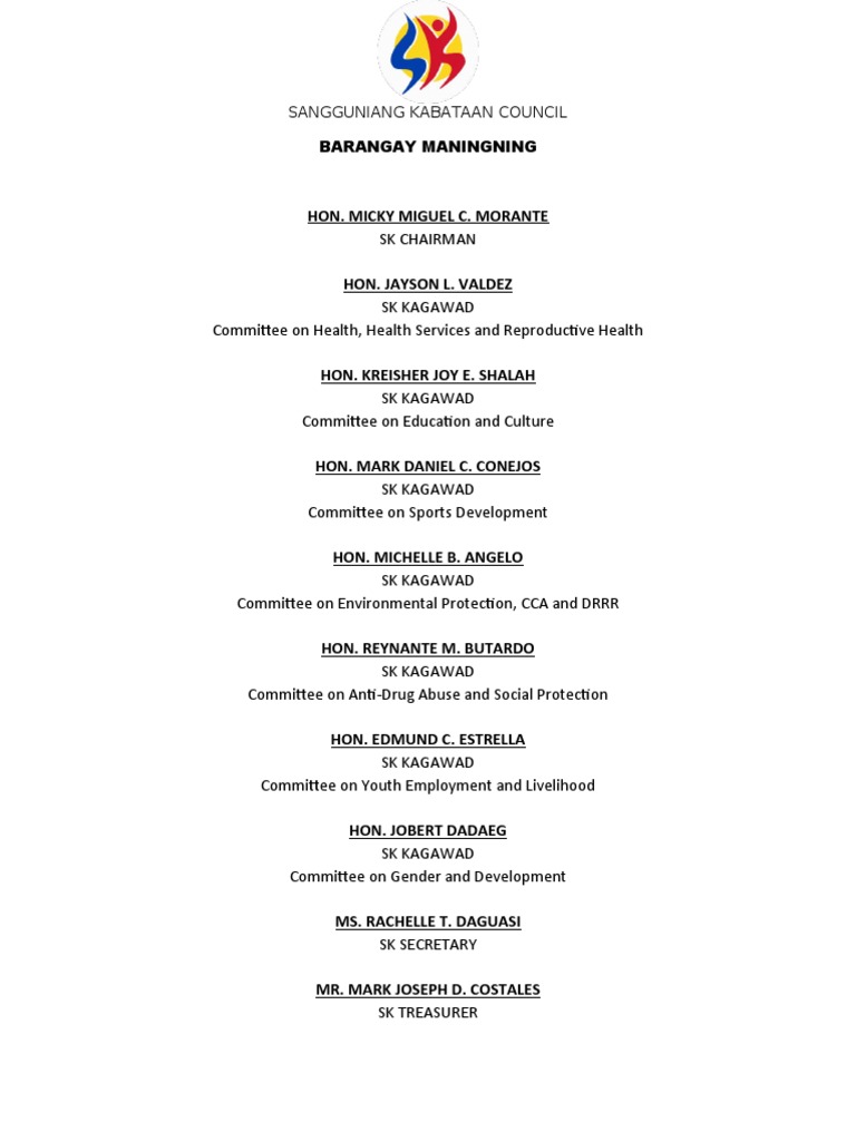 Sangguniang Kabataan Committee Structure | PDF | Wellness