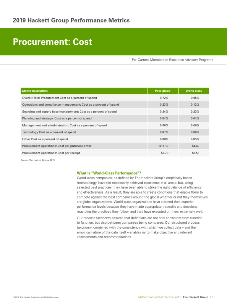 Procurement: Cost: 2019 Hackett Group Performance Metrics | PDF ...