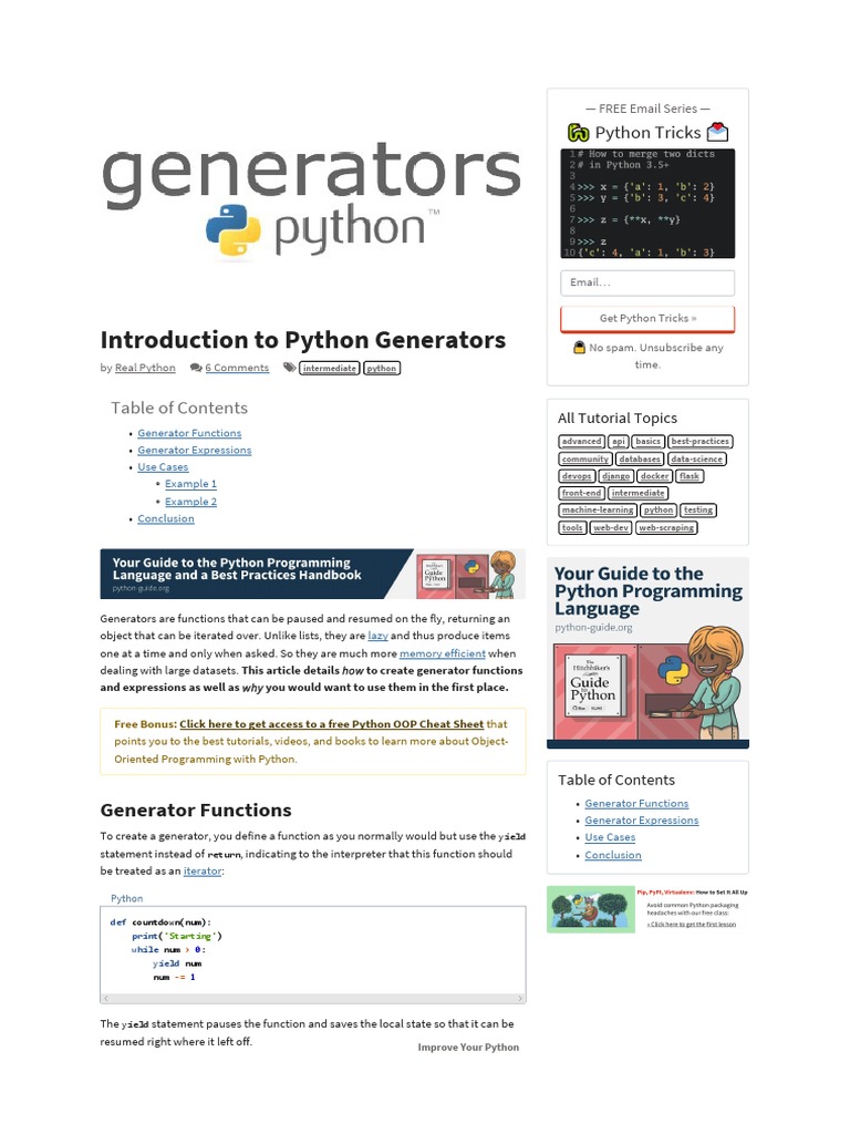 Introduction To Python Generators Pdf Filename Python Programming Language
