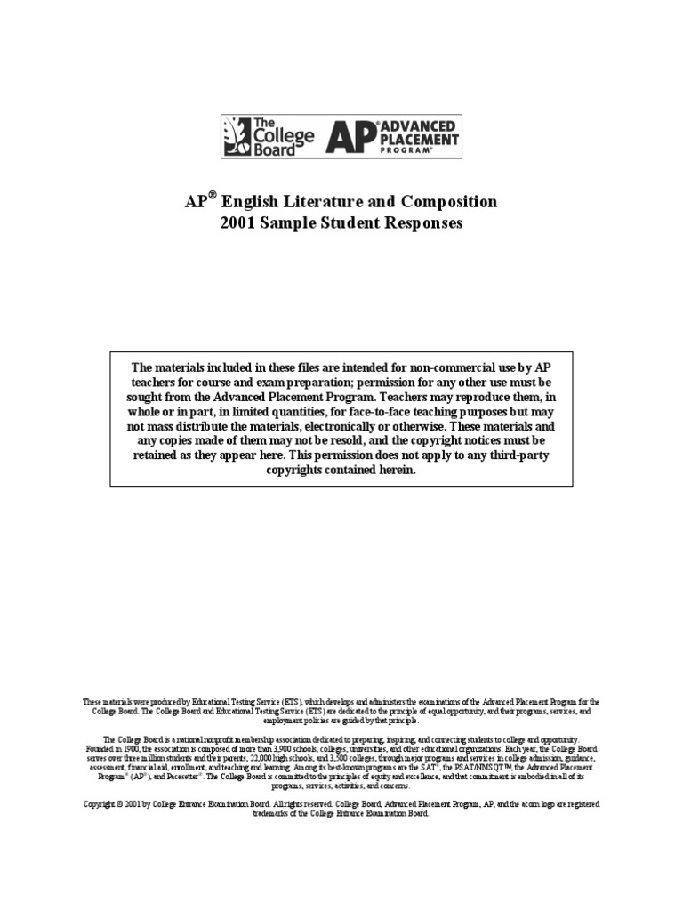 AP English Literature and Composition 2001 Sample Student Responses | PDF