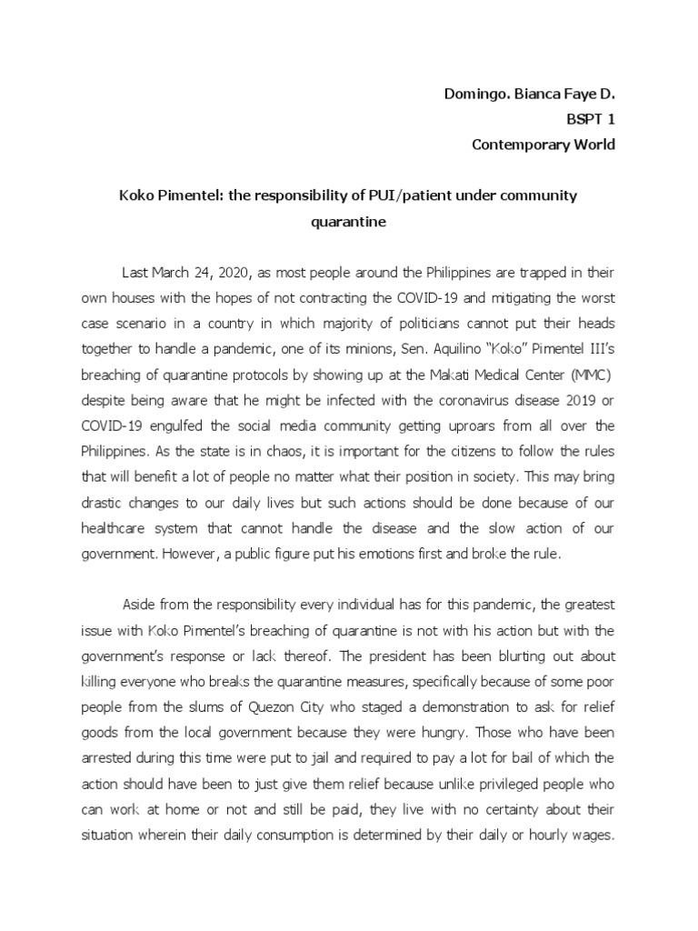 Contemp Finals (1) DomingoBiancaFaye | PDF | Quarantine | Health Sciences