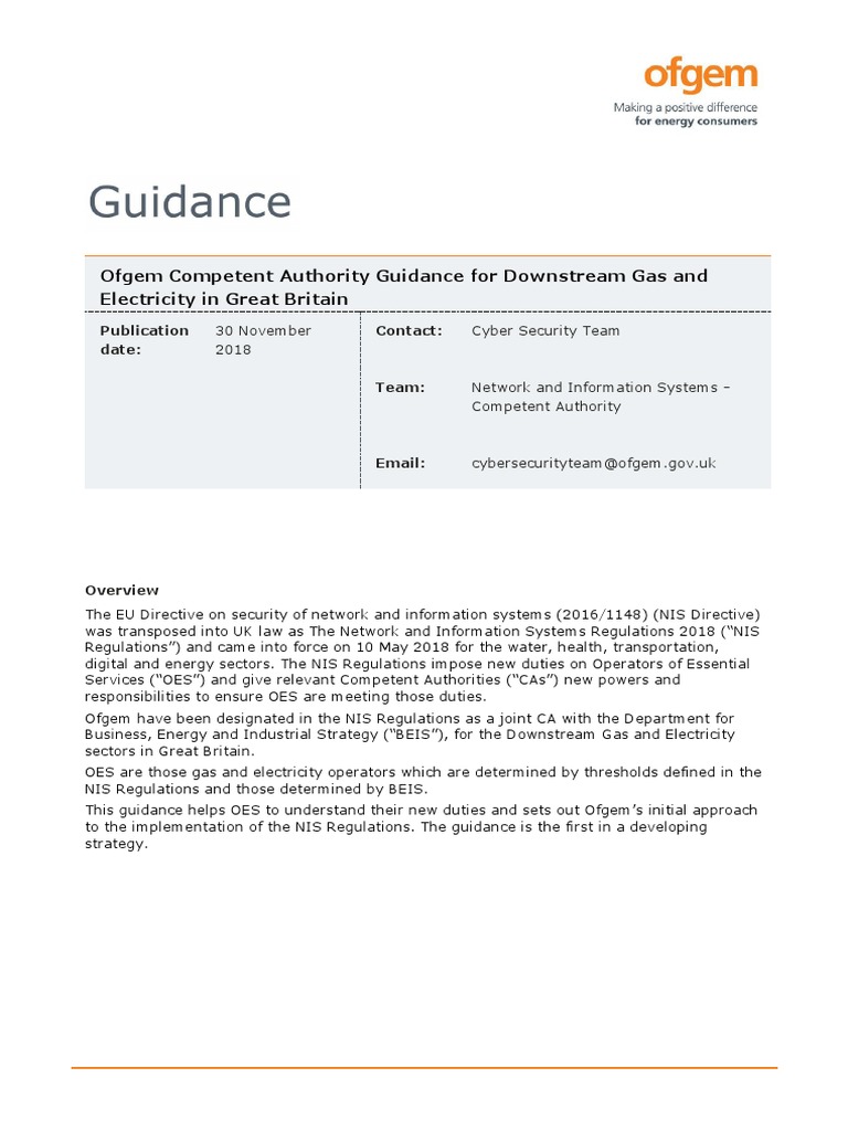 Ofgem Ca Guidance For Dge GB v1.0 Final | PDF | Computer Security ...