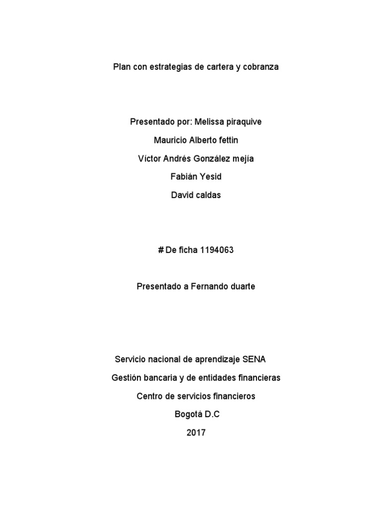 Plan Con Estrategias de Cartera y Cobranza | PDF | Cliente | Centro de llamadas
