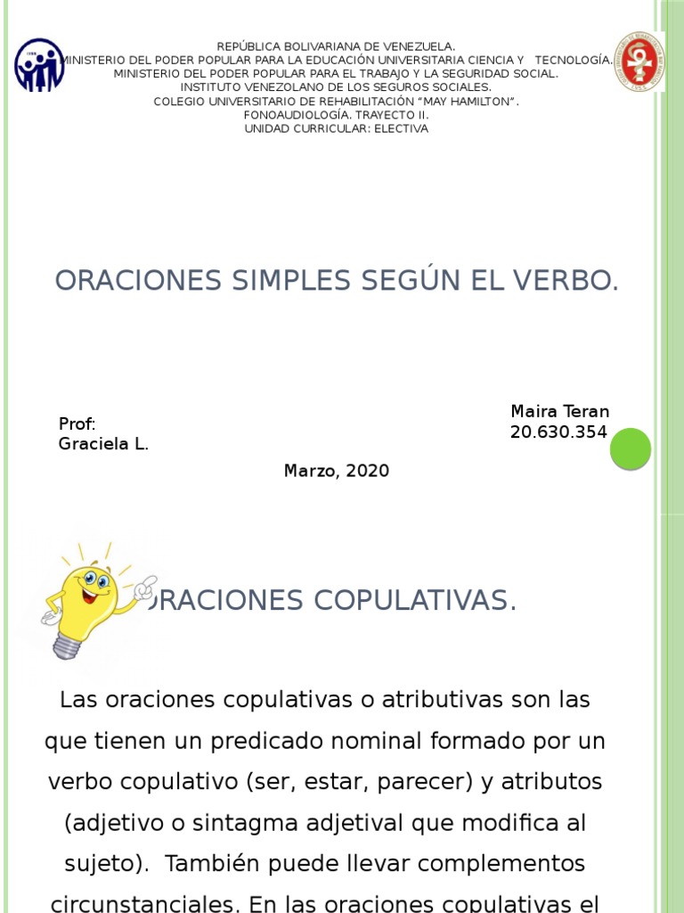 Oraciones Simples Según El Verbo | PDF | Verbo | Predicado (Gramática)