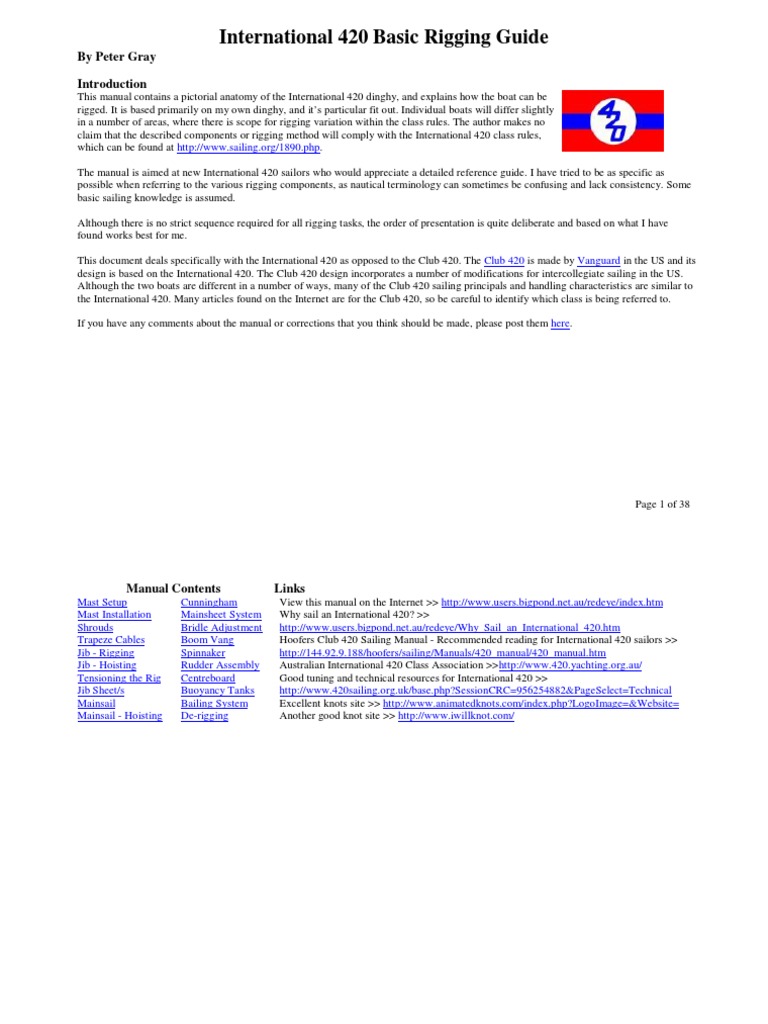 International 420 Basic Rigging Guide: by Peter Gray | PDF | Rigging | Watercraft