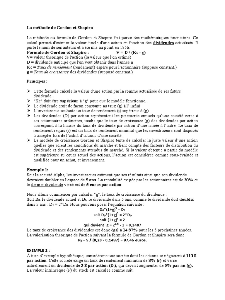 La Me Thode de Gordon Et Shapiro | PDF | Dividende | Action (Finance)
