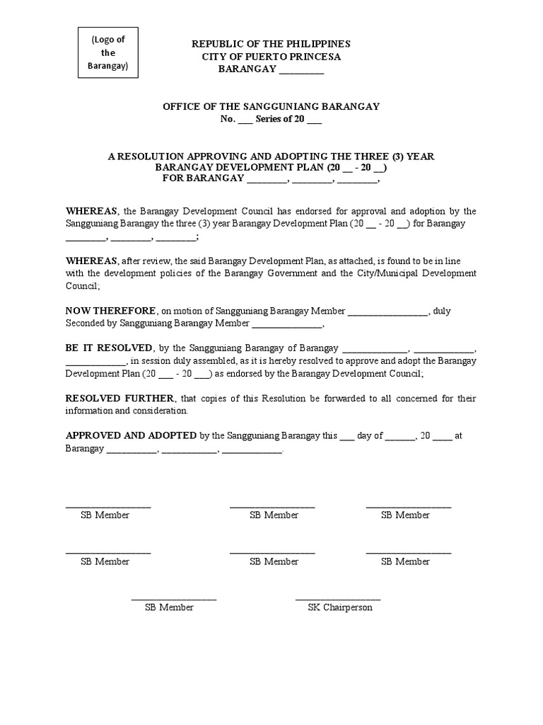 TEMPLATE Resolution Approving BDP | PDF | Government