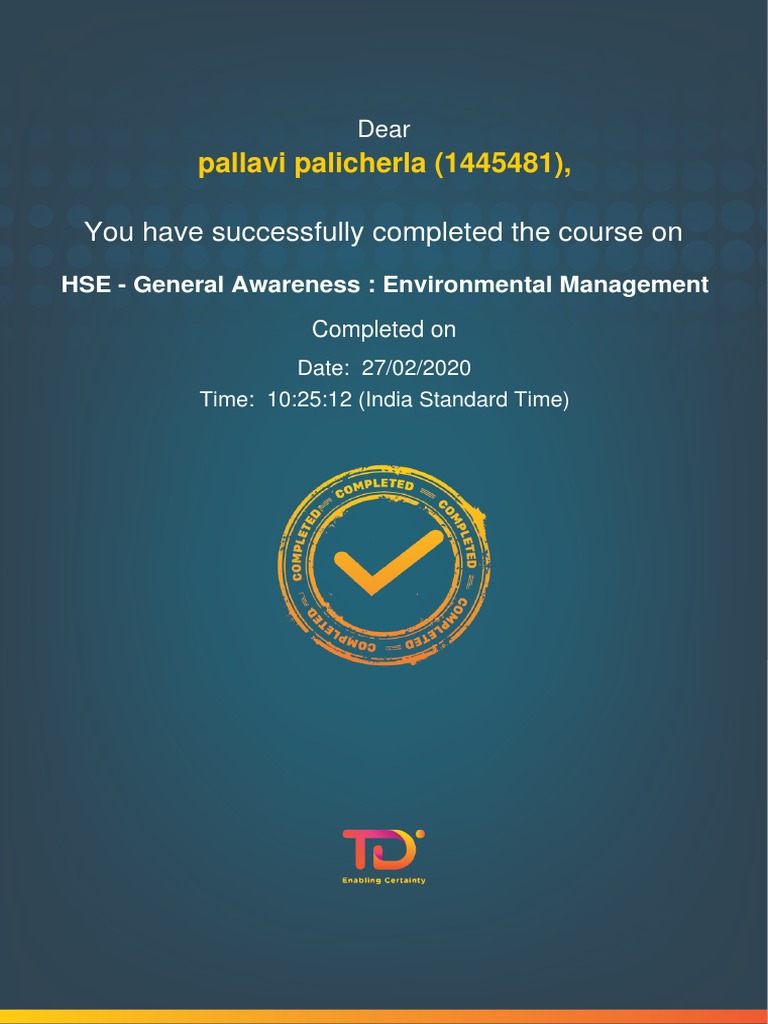 HSE - General Awareness - Environmental Management - Completion ...