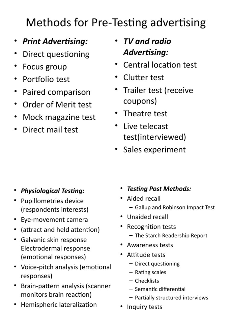 Methods For Pre Testing Advertising | PDF | Advertising | Brand