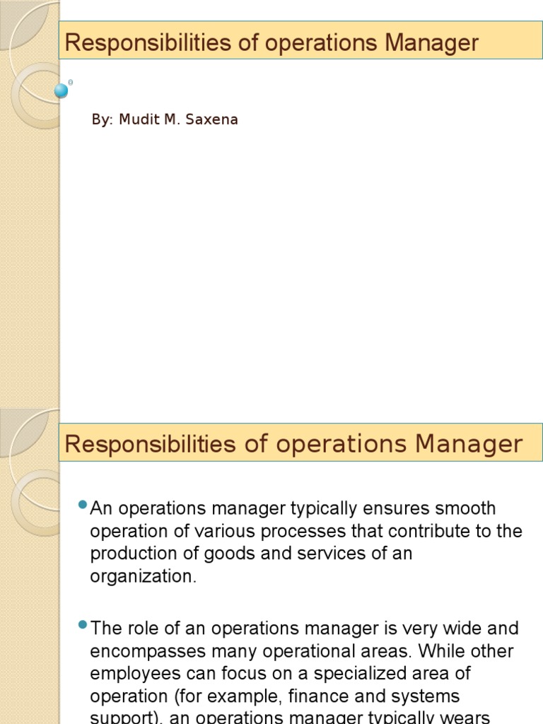 1.2 Role of Operations Manager | PDF | Logistics | Accountability
