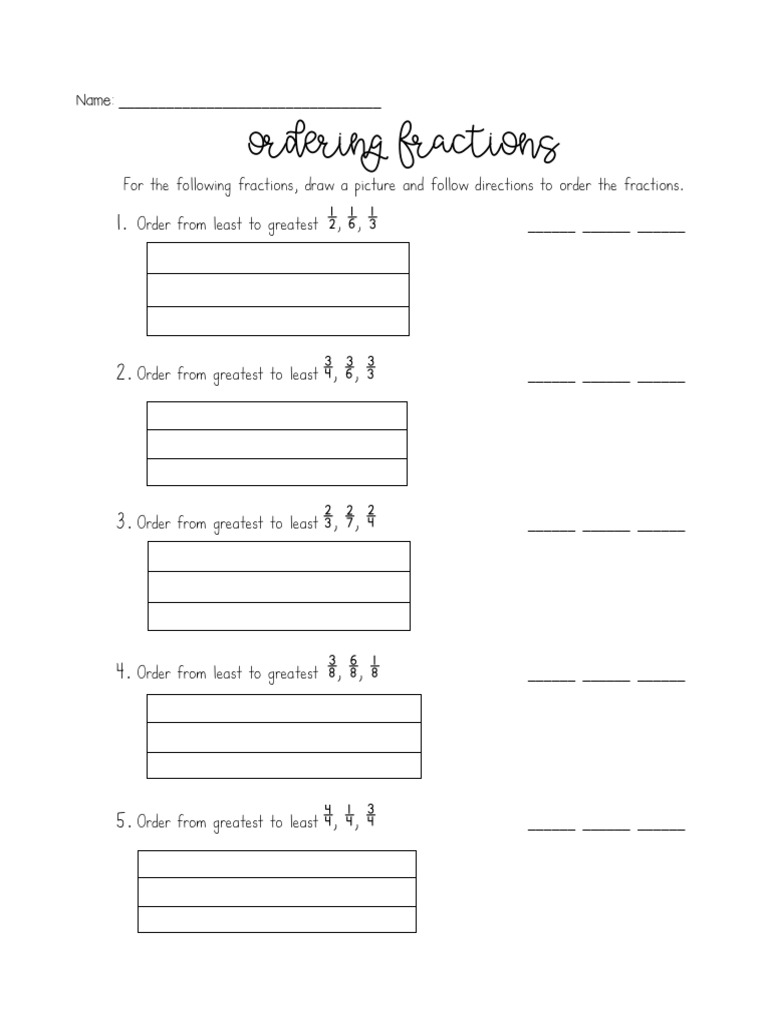 Classwork Ordering Fractions | PDF