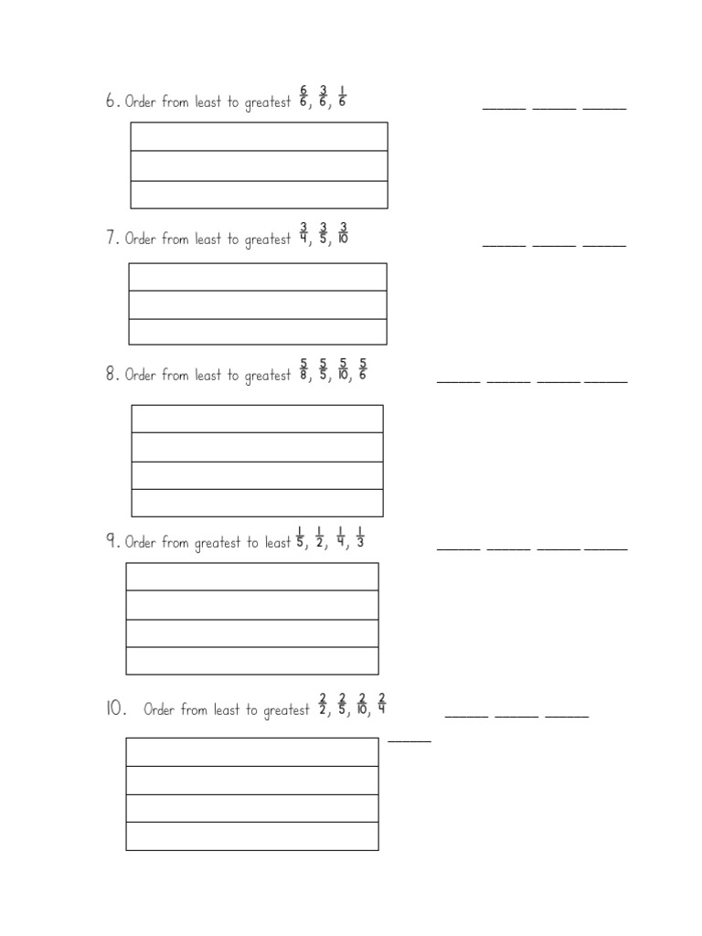 Homework Ordering Fractions | PDF
