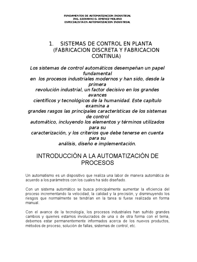 Introduccion A La Automatizacion Industrial | PDF | Automatización | Sistema de control