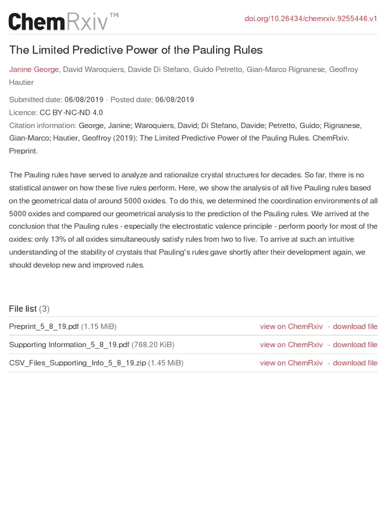 The Limited Predictive Power of The Pauling Rules v1 | PDF | Valence ...
