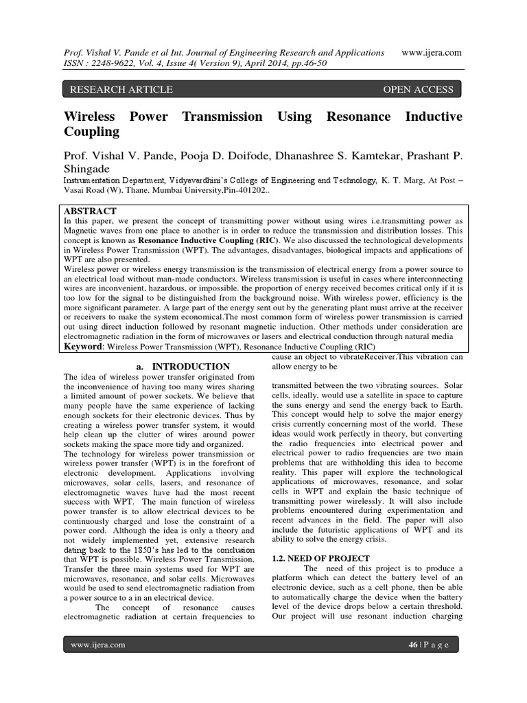 Wireless Power Transmission Using Resonance Inductive Coupling | PDF ...