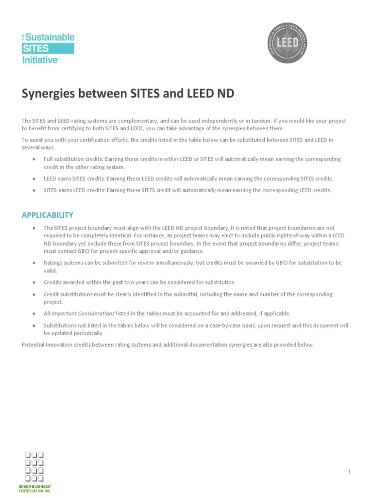 Sites Leed ND Synergies | PDF | Leadership In Energy And Environmental ...