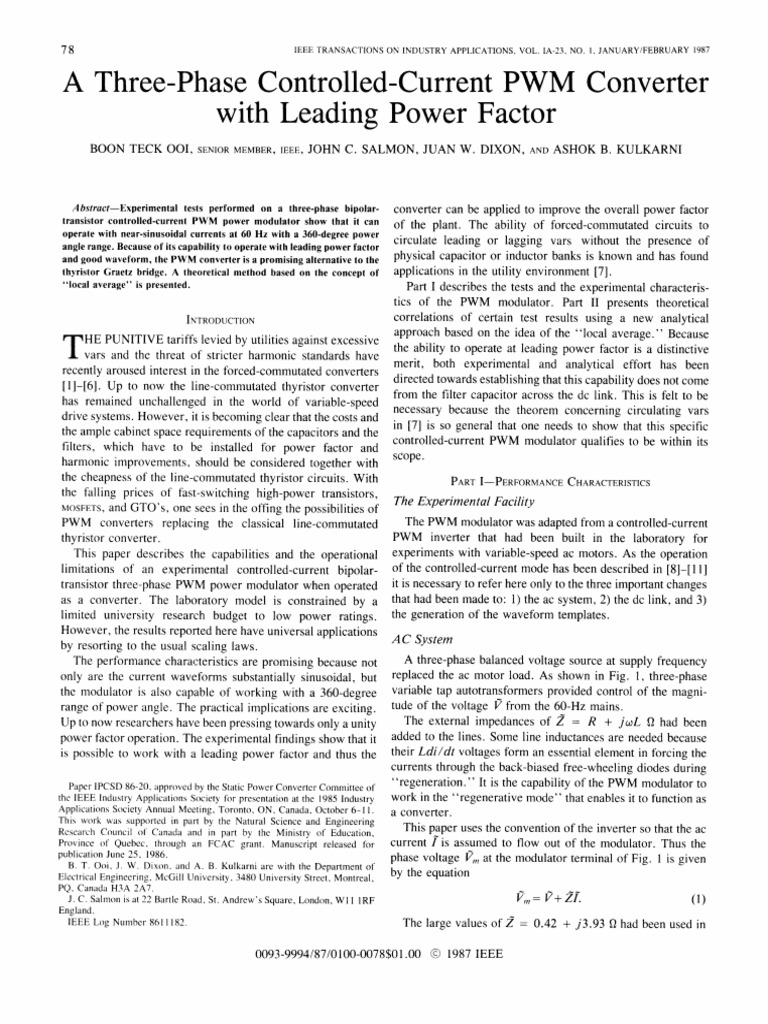 1987 A Three-Phase Controlled-Current PWM Converter With Leading Power ...