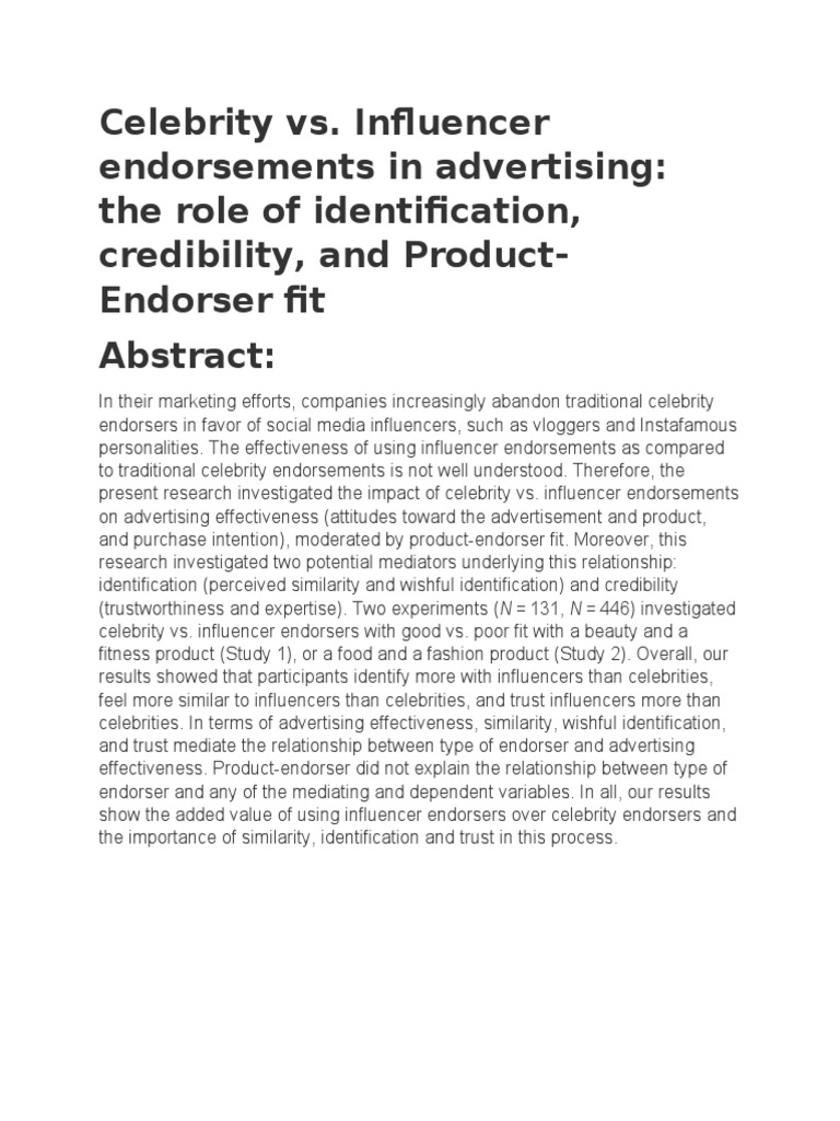 The Effectiveness of Celebrity versus Influencer Endorsements: The Role ...