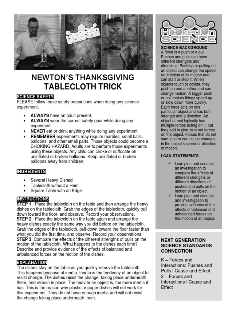 Experiment Guide Newton S Thanksgiving Tablecloth Trick | PDF | Inertia ...