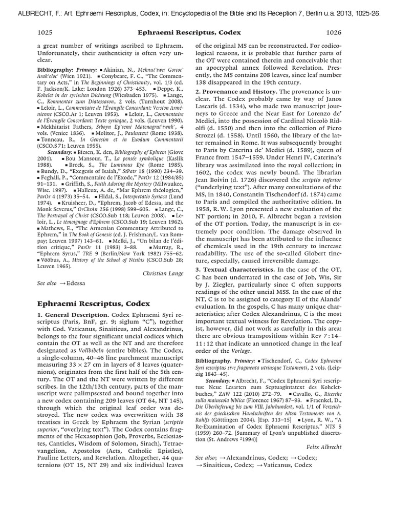 Ephraemi Rescriptus Codex in The Encyclo PDF | PDF | Book Arts | Document