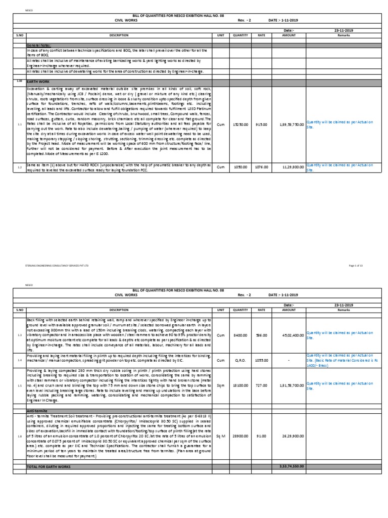 8670-Nesco Exhibition Hall No-08-Boq-R2 PDF | PDF | Structural Steel | Concrete