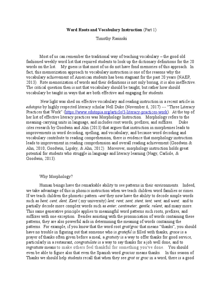 Effective Morphology Instruction Strategies | PDF | Vocabulary ...
