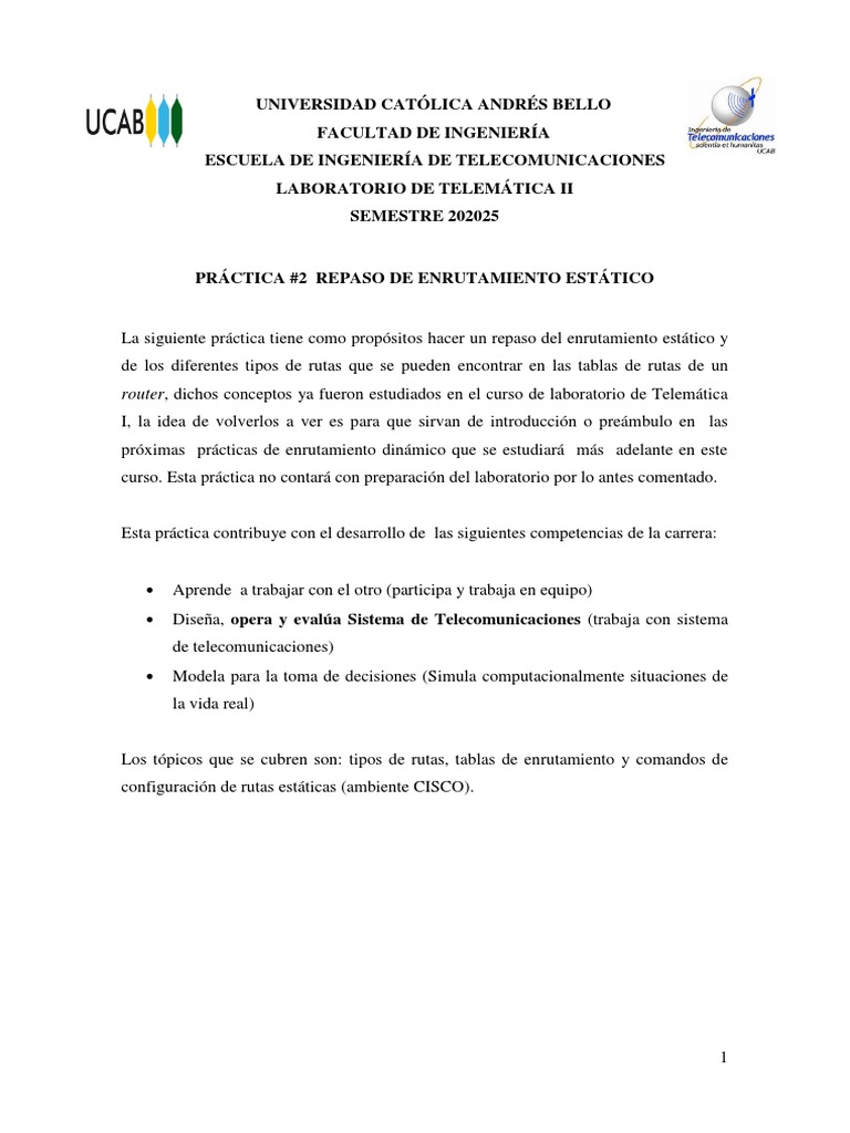 Práctica#2 Repaso-De-Enrutamiento-Estático PDF | PDF | Enrutador (Computación) | Dirección IP